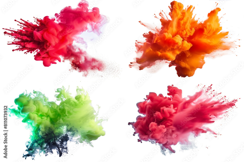 Set of colored smoke explosions PNG Isolated on Transparent and White ...