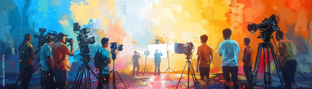 An LGBTQ filmmaker directing a diverse cast on a bustling movie set ...