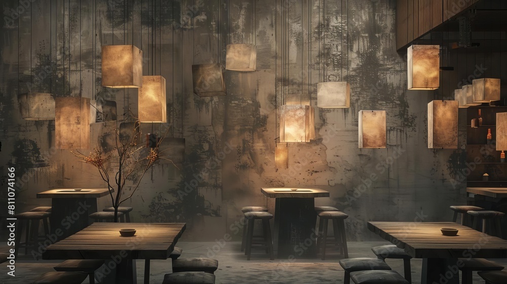 Wabi sabi lighting fixtures flat design front view ambient light theme ...