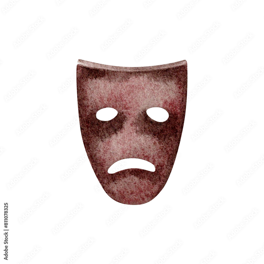 Theatrical actors tragedy mask. Sad smile expression. Hand drawn ...