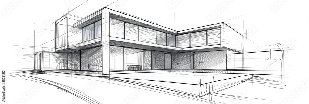Hand sketch of Spatial layout and flow of a modern house from different ...