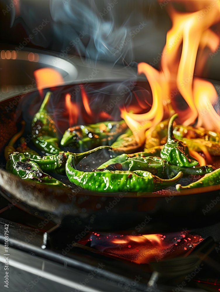 Flaming Pan Sizzles with Succulent Blistered Shishito Peppers Culinary ...