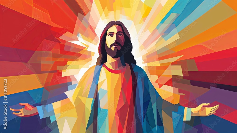 Modern of Jesus Radiating Faith and Spirituality with Bold Colors and ...