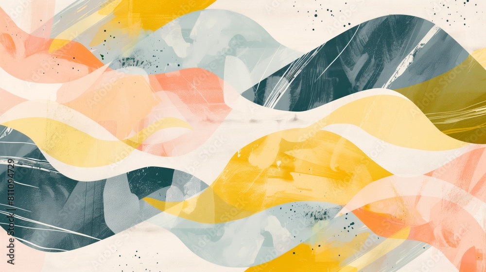 Abstract wavy pattern with pastel yellow and gray accents on textured ...