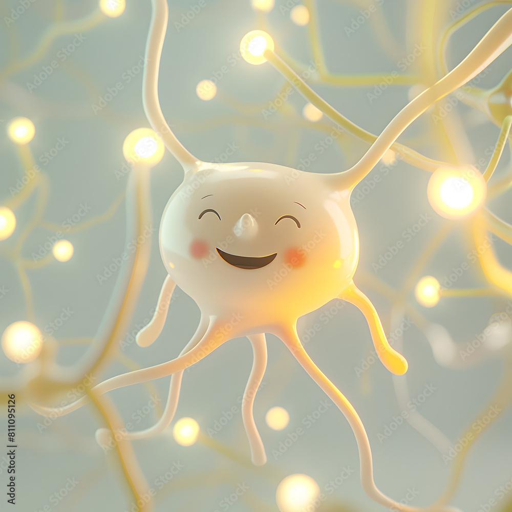 Whimsical 3D Neuron Character with Neural Network Background for ...