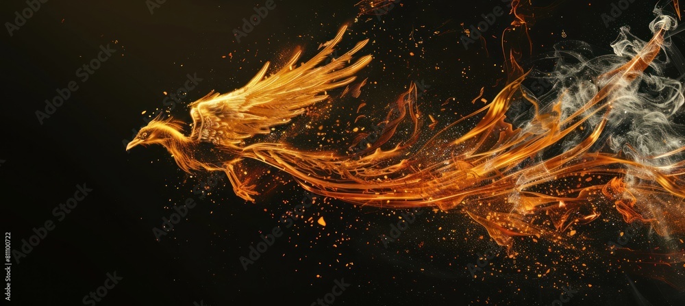 sketsa phoenix made of fire comes from a burning matchstick on black ...