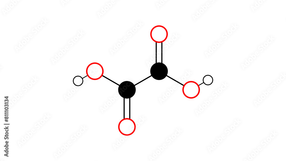 oxalic acid molecule, structural chemical formula, ball-and-stick model ...