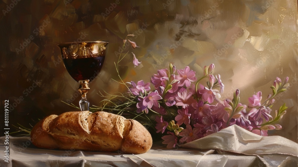 Easter Communion captured in a serene depiction featuring a chalice ...