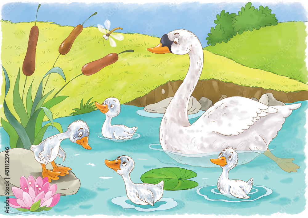 Ugly duckling. Fairy tale. Coloring page. Coloring book. Illustration ...