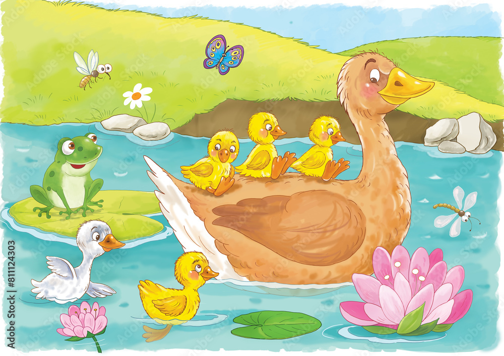 Ugly duckling. Fairy tale. Coloring page. Coloring book. Illustration ...