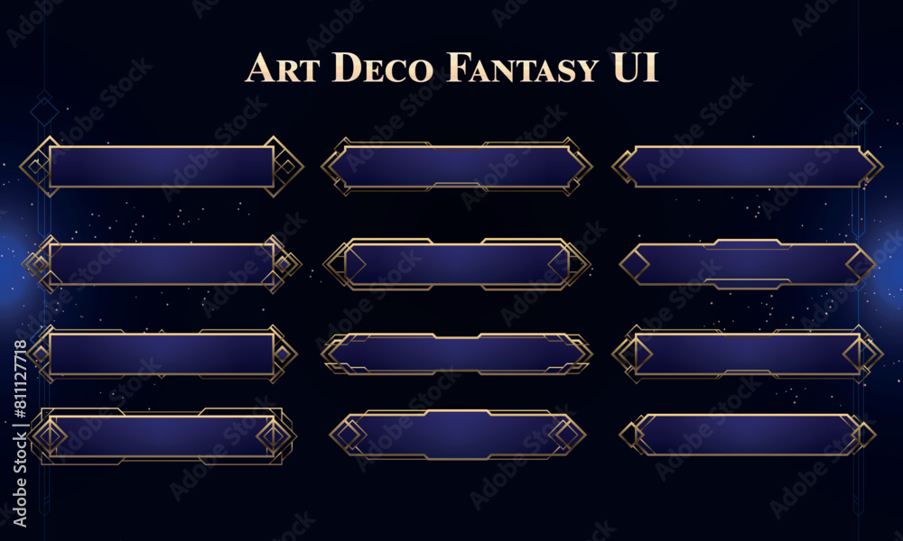 Set of Art Deco Modern User Interface Elements. Fantasy magic HUD. Banner elements for game UI ...