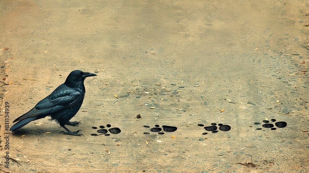 Bird foot path footprints of raven, magpie, sparrow, dove, crow. Crow ...