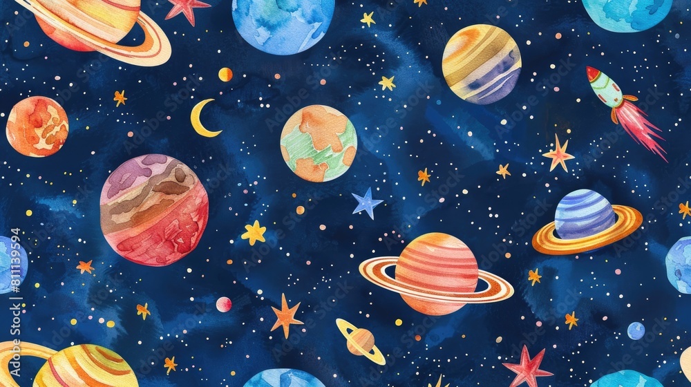 Watercolor illustration featuring a seamless pattern of beautifully ...