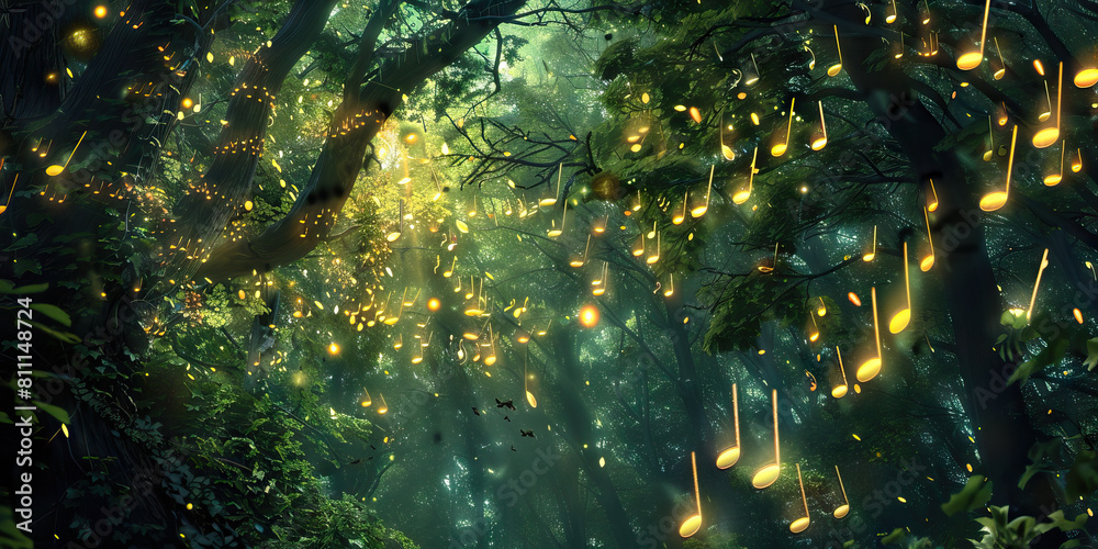 Enchanted Forest Melodies: Music Notes Integrated into the Branches and ...