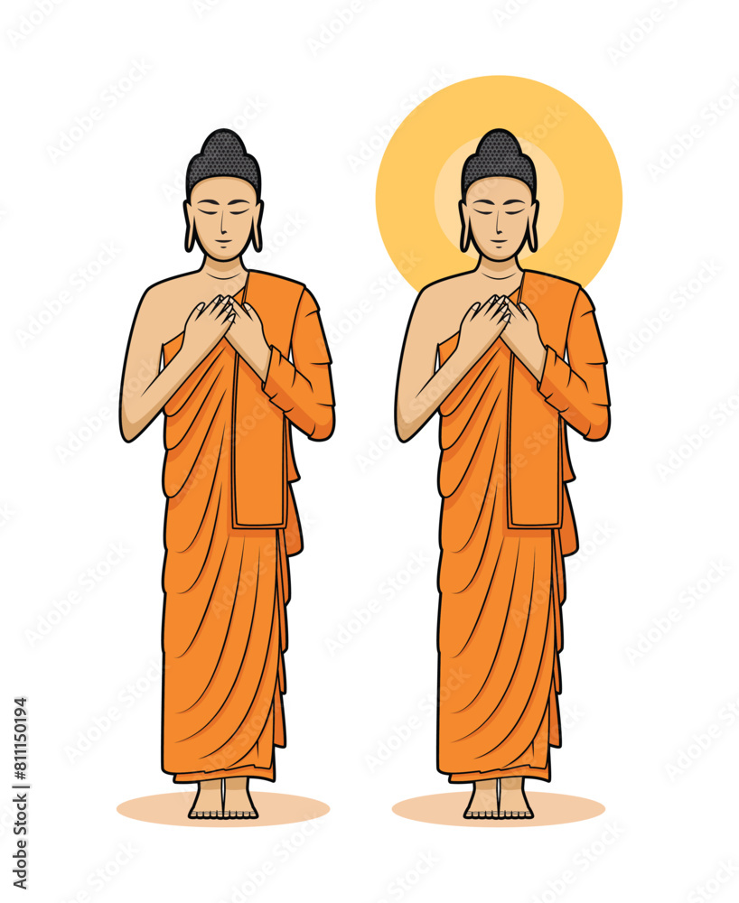 Line art of Buddhism with Gautama Buddha the founder of Buddhism with ...