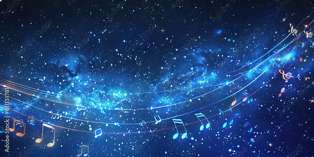Starry Night Sonata: Music Notes Floating Under a Starry Night Sky with ...