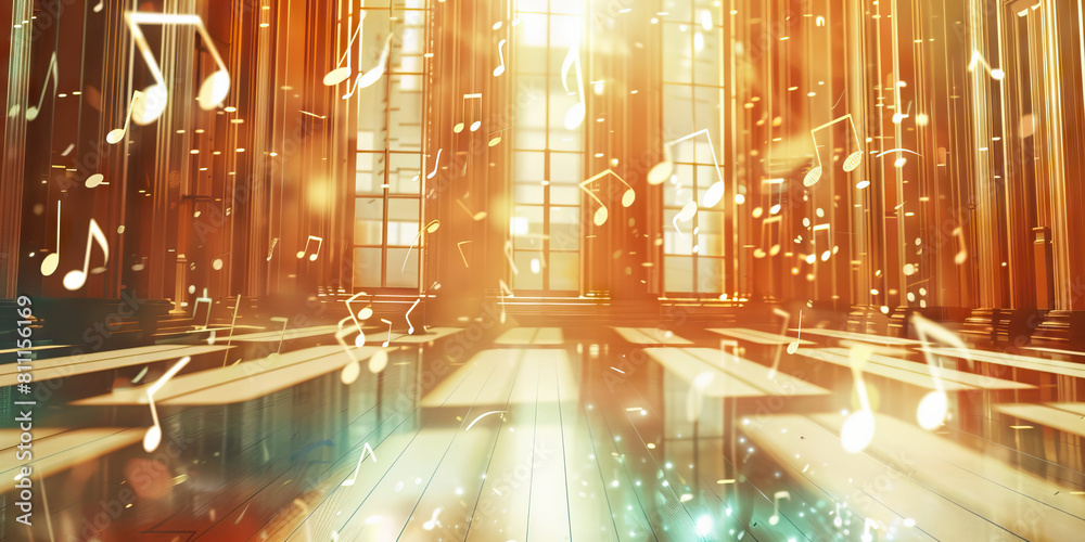 Concert Hall Harmony: Abstract Background with Floating Music Notes in ...
