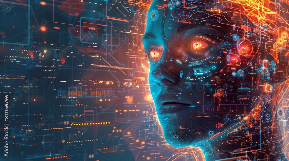 Craft a stunning panoramic view showcasing revolutionary bioelectronics ...