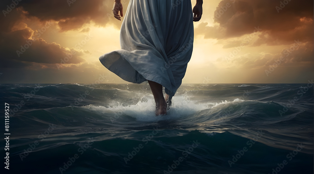 Jesus walks on water and calms the sea Stock Photo | Adobe Stock