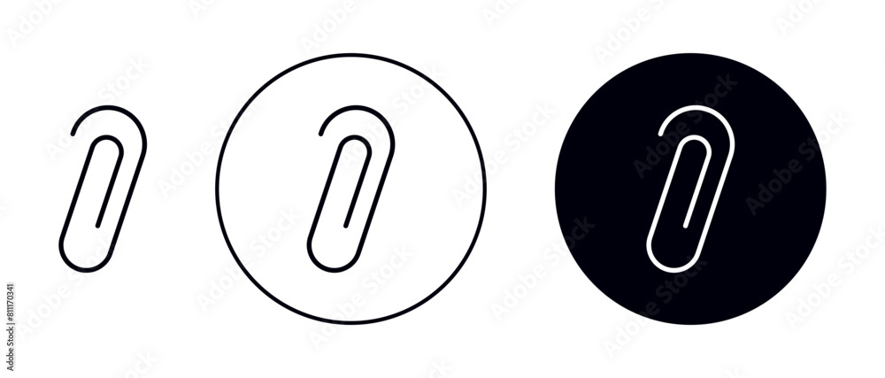 Clip vector icon set. Attach file or document paper clip symbol ...