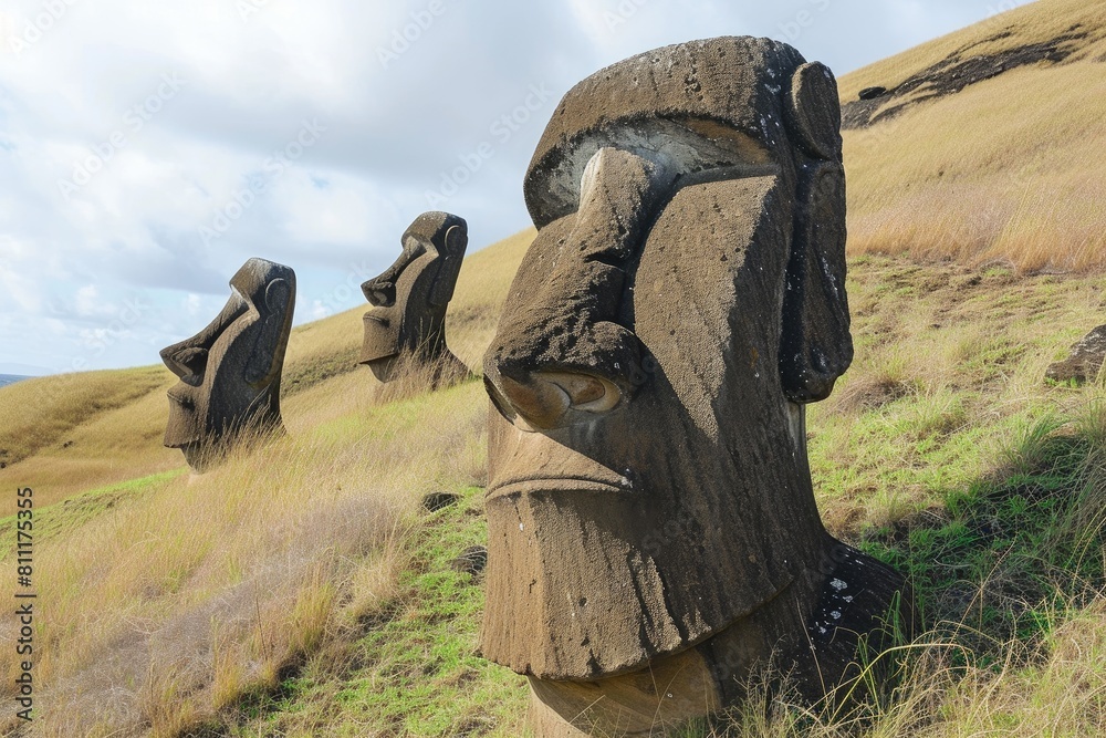 Legacy of Rapa Nui: Enigmatic Giant Stone Heads Stock Photo | Adobe Stock
