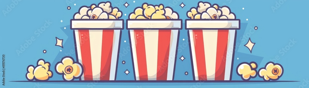 Popcorn movie night in flat design, front view, cinema theme, cartoon ...