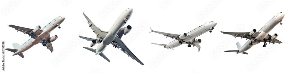 Flying airplane, jet aircraft, airliner. Side view, modern passenger ...