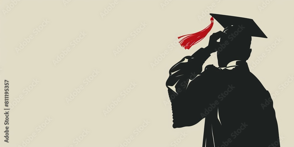 A man in a graduation cap and gown is holding a microphone. Concept of ...