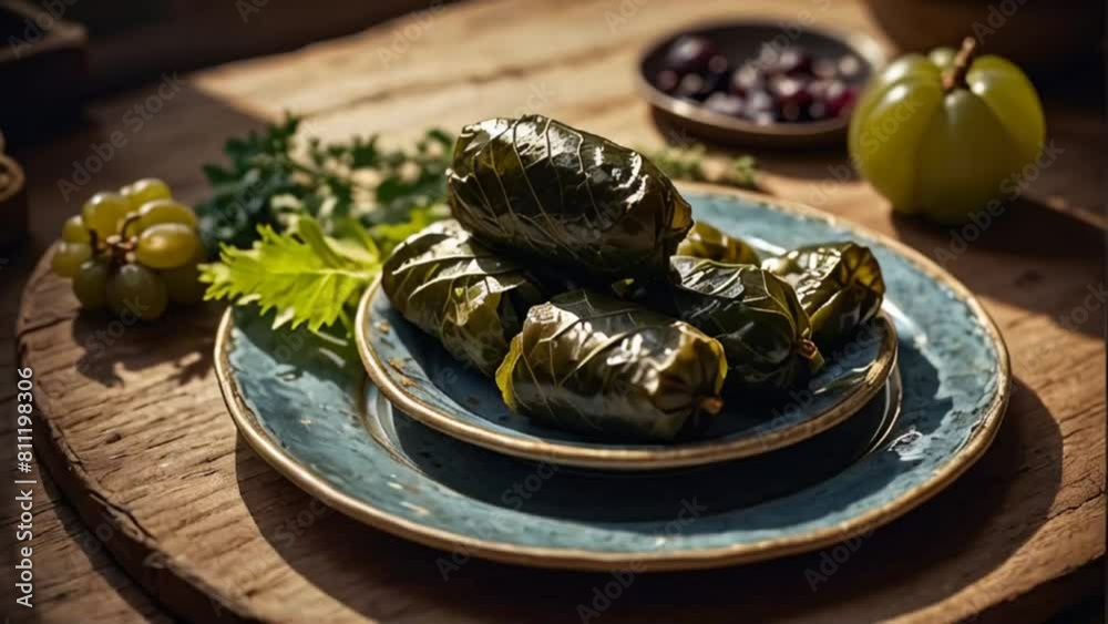 Appetizing dolma in a plate on the table Stock Video | Adobe Stock