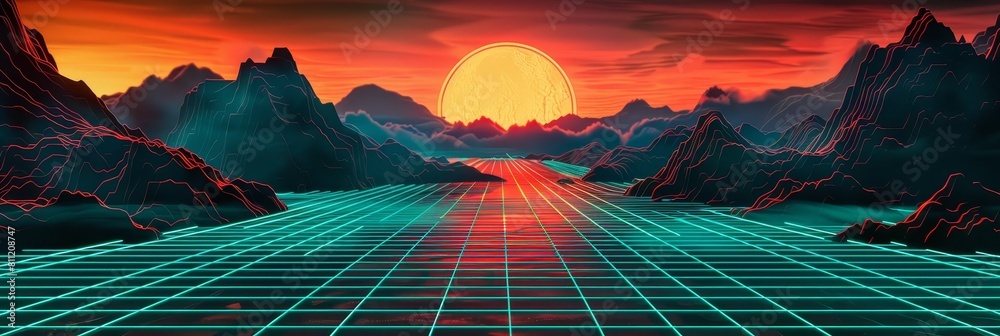 80s Style Grid Background Basks in Sunset Orange and Vibrant Green, a ...