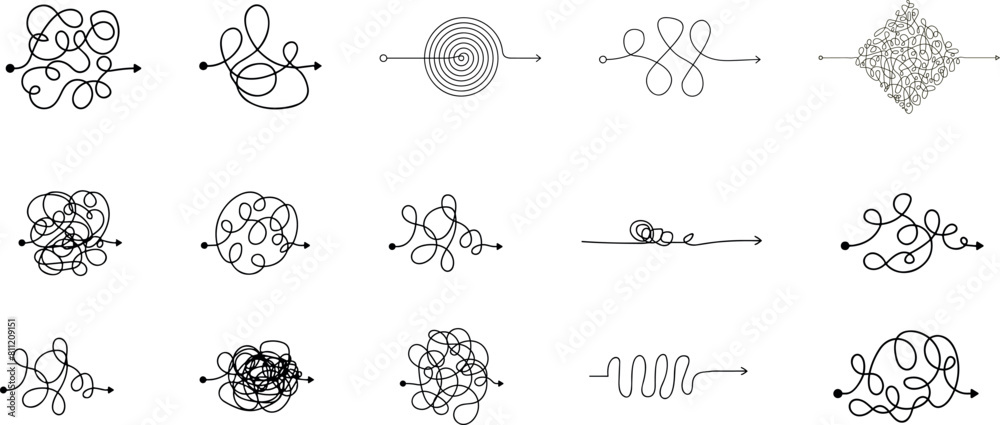 Messy scribble arrow lines. Chaotic doodle line ravel tangle, hand ...