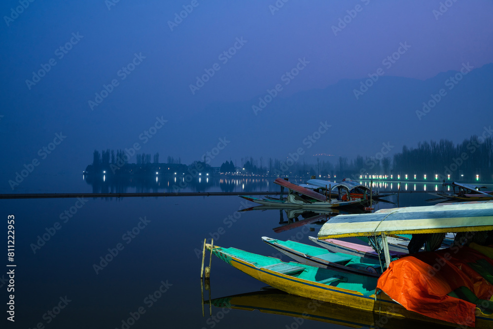 Dal lake morning view, Shikara boats floating on Dal lake Srinagar, Jammu Kashmir travel and ...