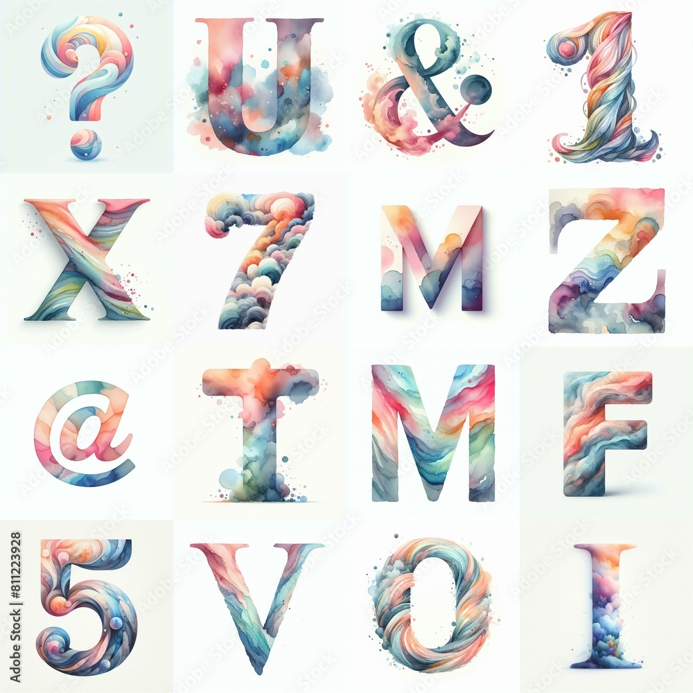 Watercolor pastel Lettering Typeface. AI generated illustration Stock ...