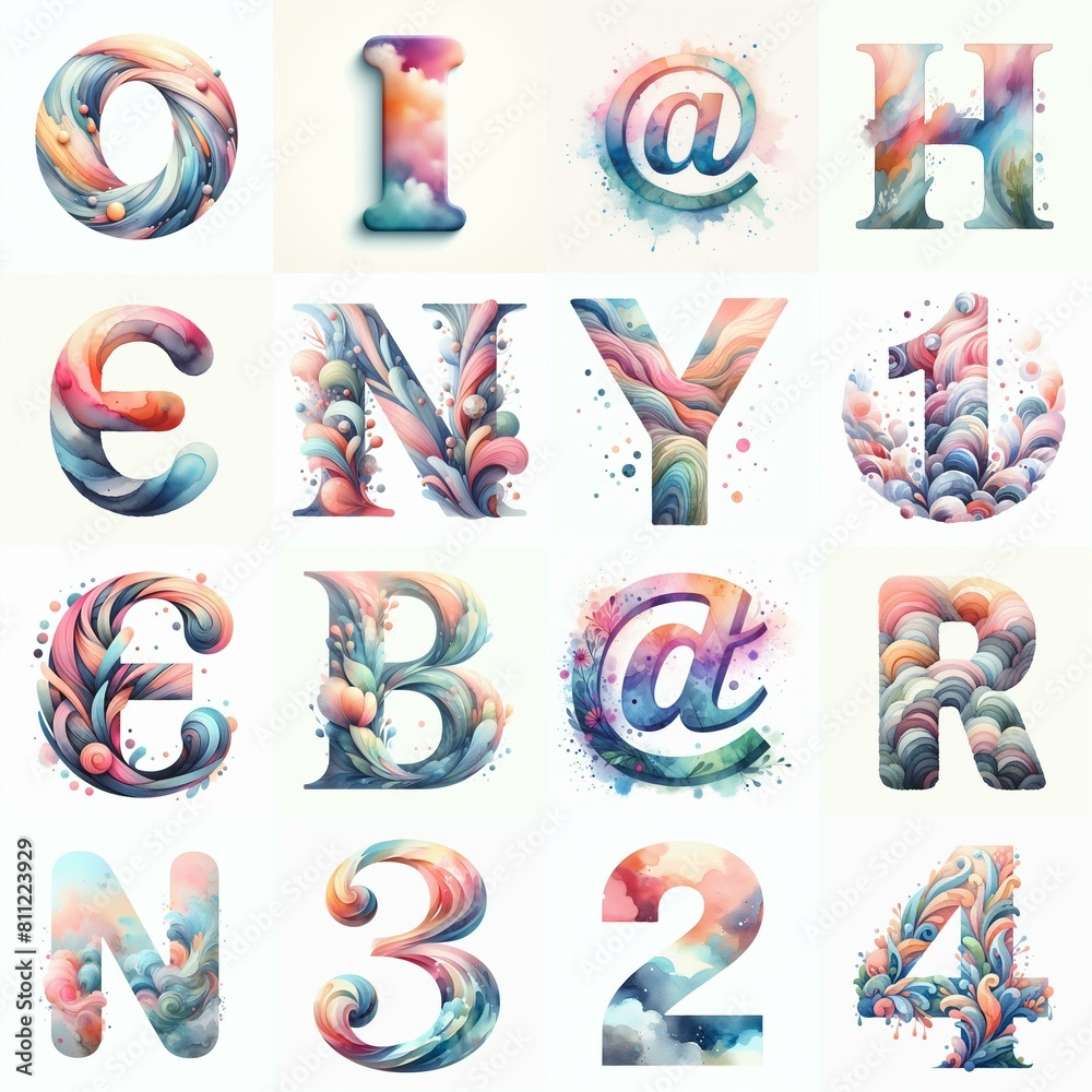 Watercolor pastel Lettering Typeface. AI generated illustration Stock ...