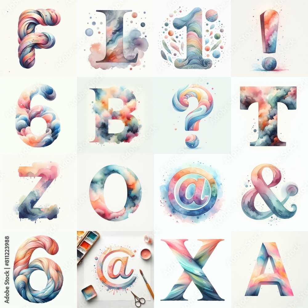 Watercolor pastel Lettering Typeface. AI generated illustration Stock ...
