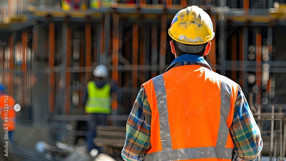 Civil engineer overseeing construction at site from behind. Concept ...
