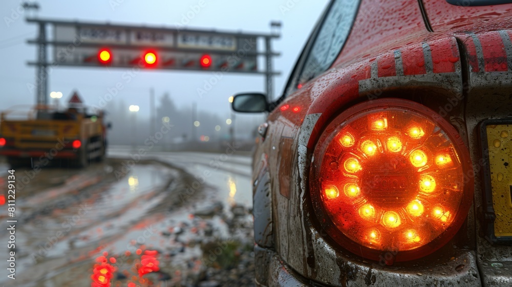 Produce an image of a traffic jam caused by a malfunctioning traffic ...