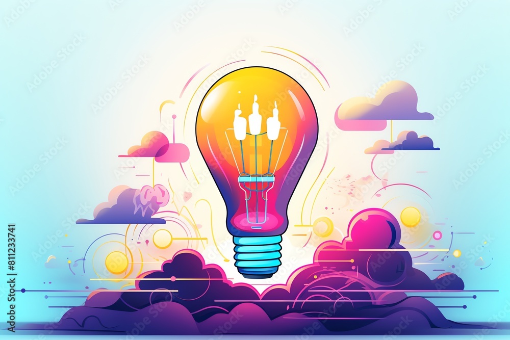 Innovation concept scene flat design side view technology theme cartoon ...