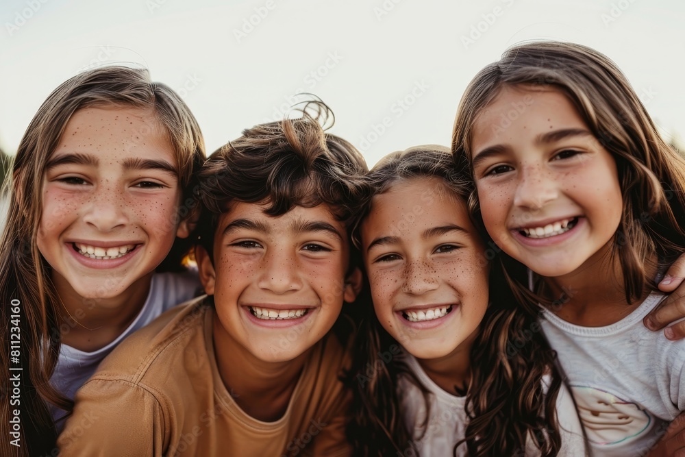 A group of young children, likely siblings, standing next to each other ...