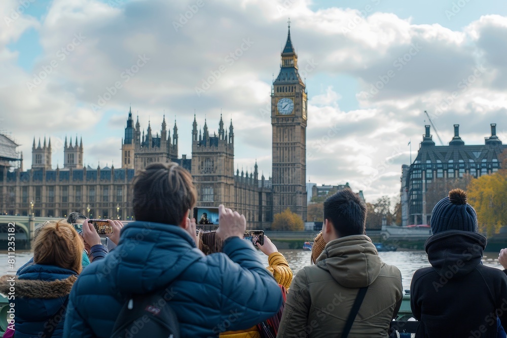 Group of people photographing the iconic Big Ben clock tower in a ...