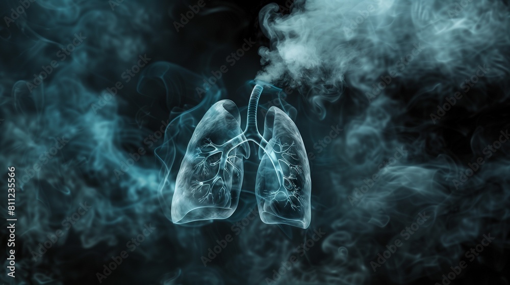 Representation of a human lung affected by smoke, illustrating the ...