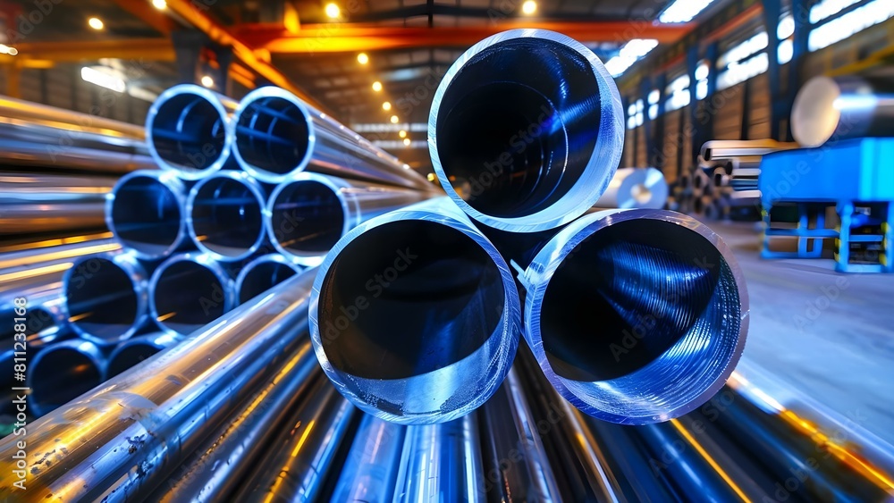 Galvanized steel pipes stacked in warehouse along with aluminum and ...