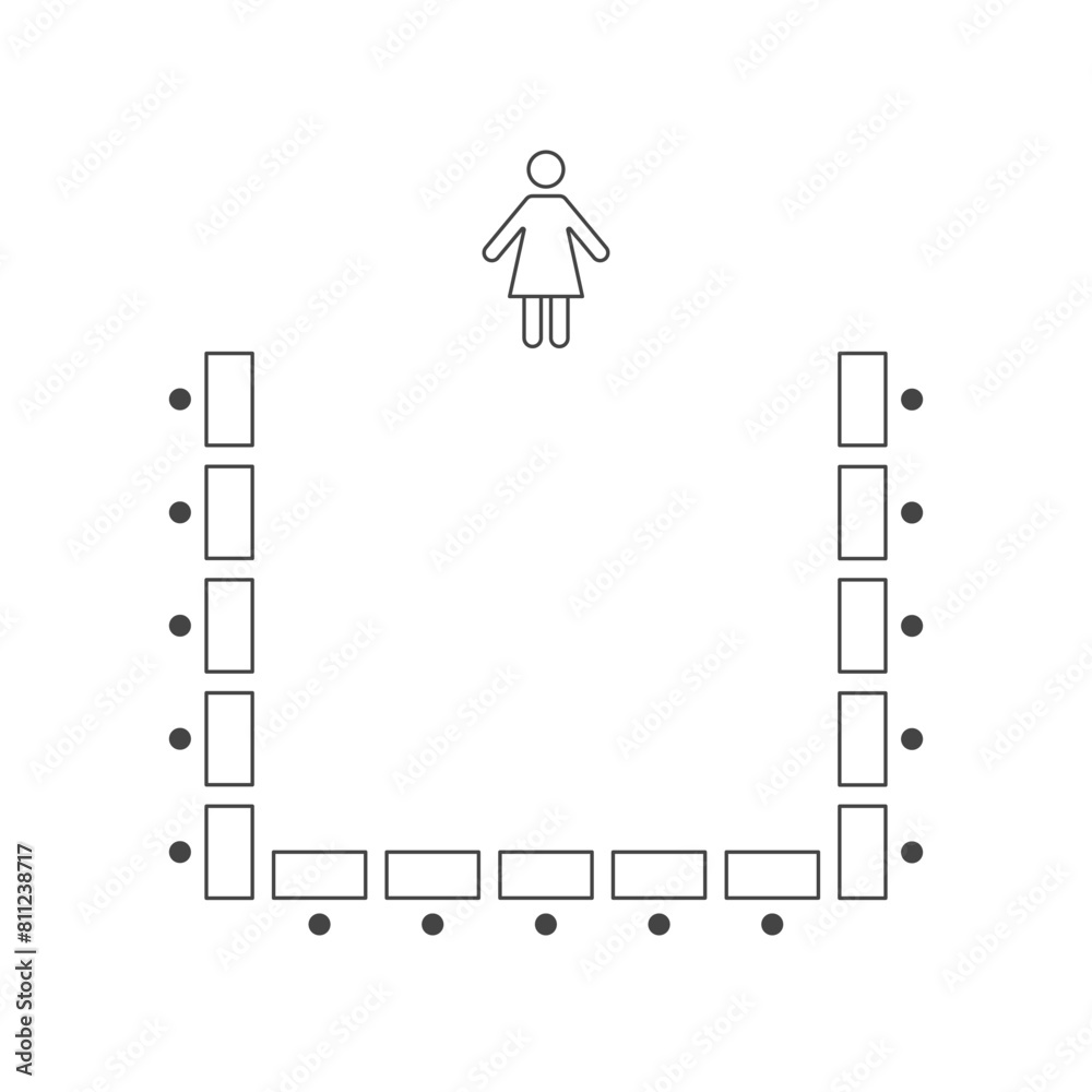 Horseshoe seating arrangements line icon. Plan of seats in classroom ...