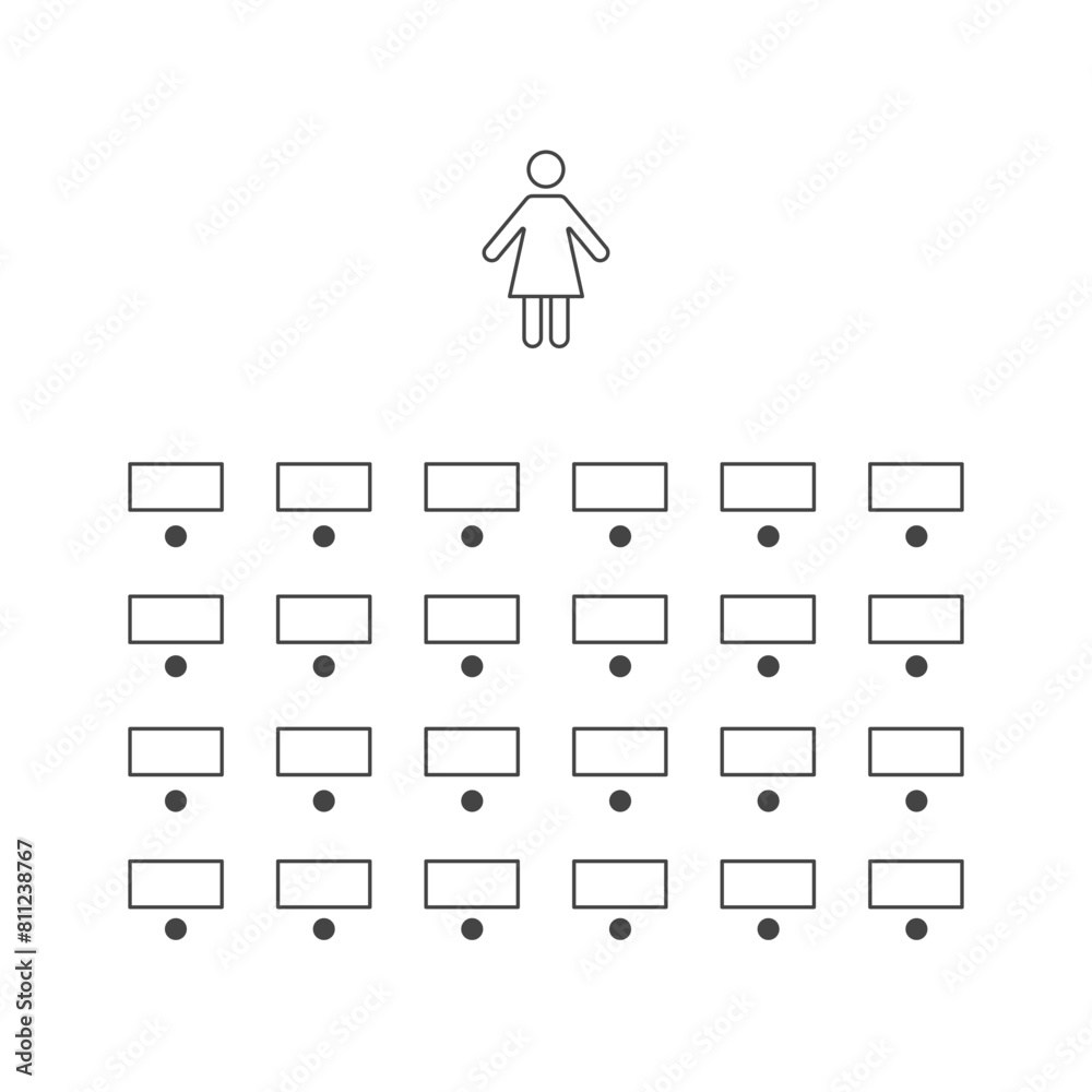 Traditional seating arrangements line icon. Plan of seats in classroom ...