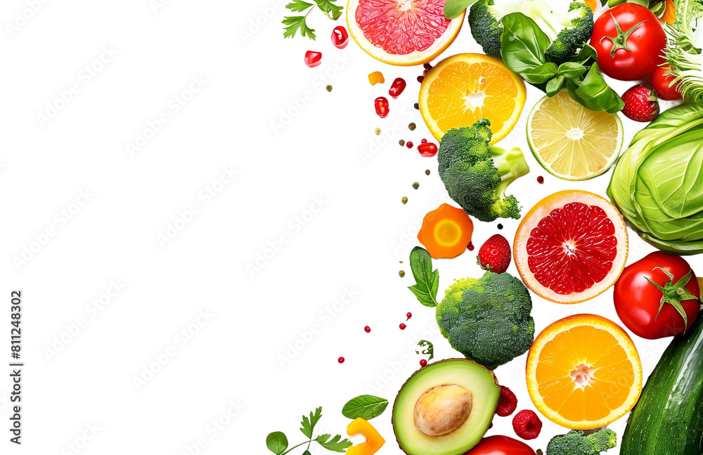 fruits and vegetables border background, isolated on transparent ...