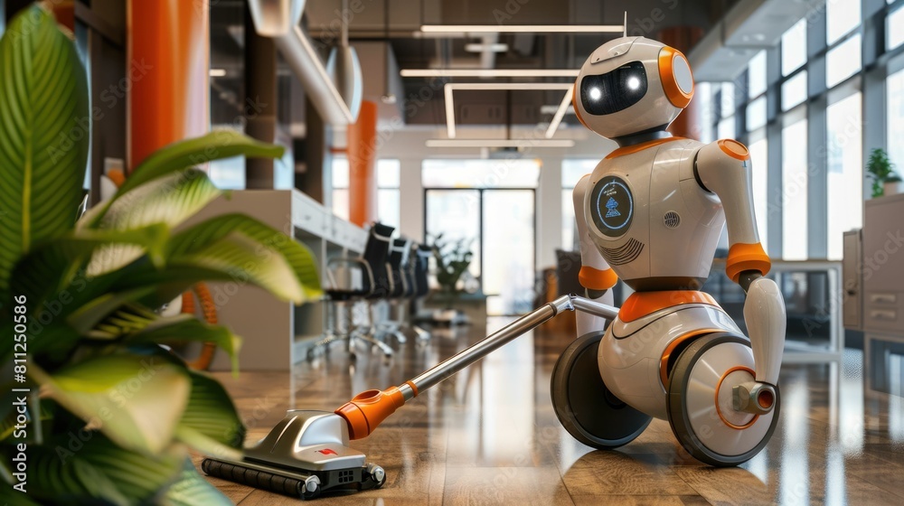The picture of the robot that working as vacuum cleaner inside the ...