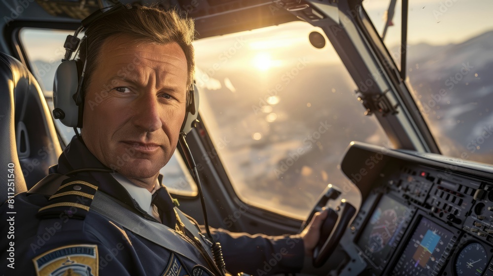 The picture of the professional pilot is piloting an airplane with ...