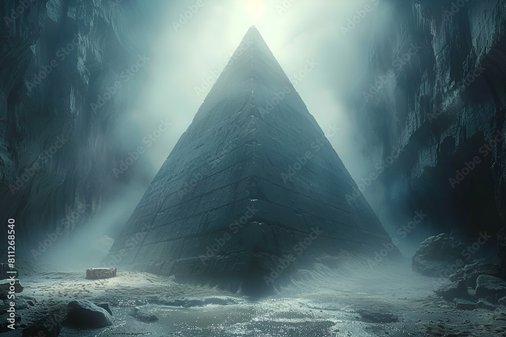 The pyramid of the devil in the dark, An old pyramid in the middle of ...