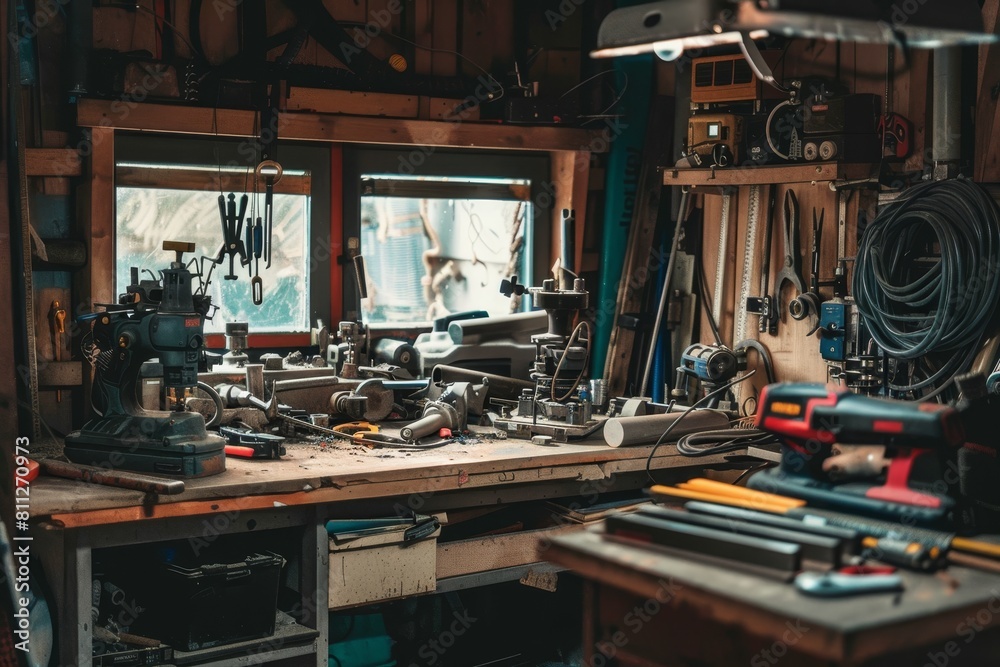 A room filled with various types of tools and pipes scattered around a ...