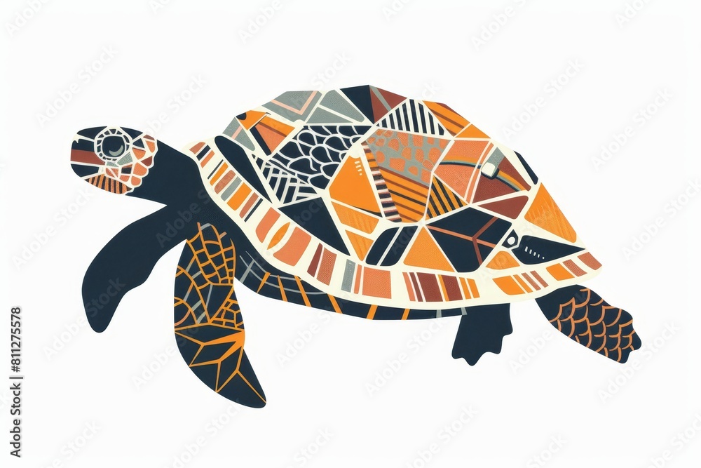 A turtle created using various vibrant colors and geometric shapes, A ...